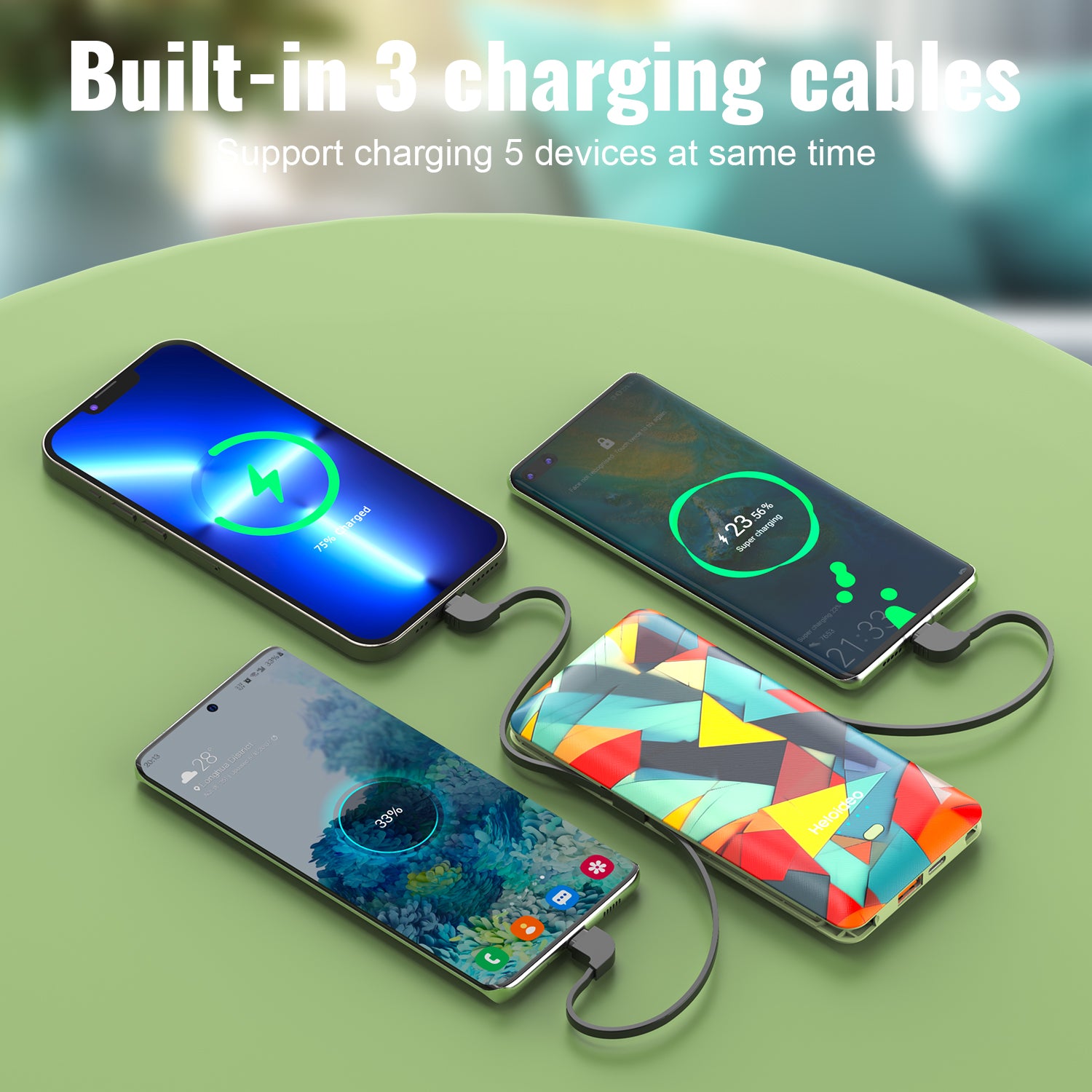 20W charger Slim AC plug Power bank with built-in cable – Heloideo
