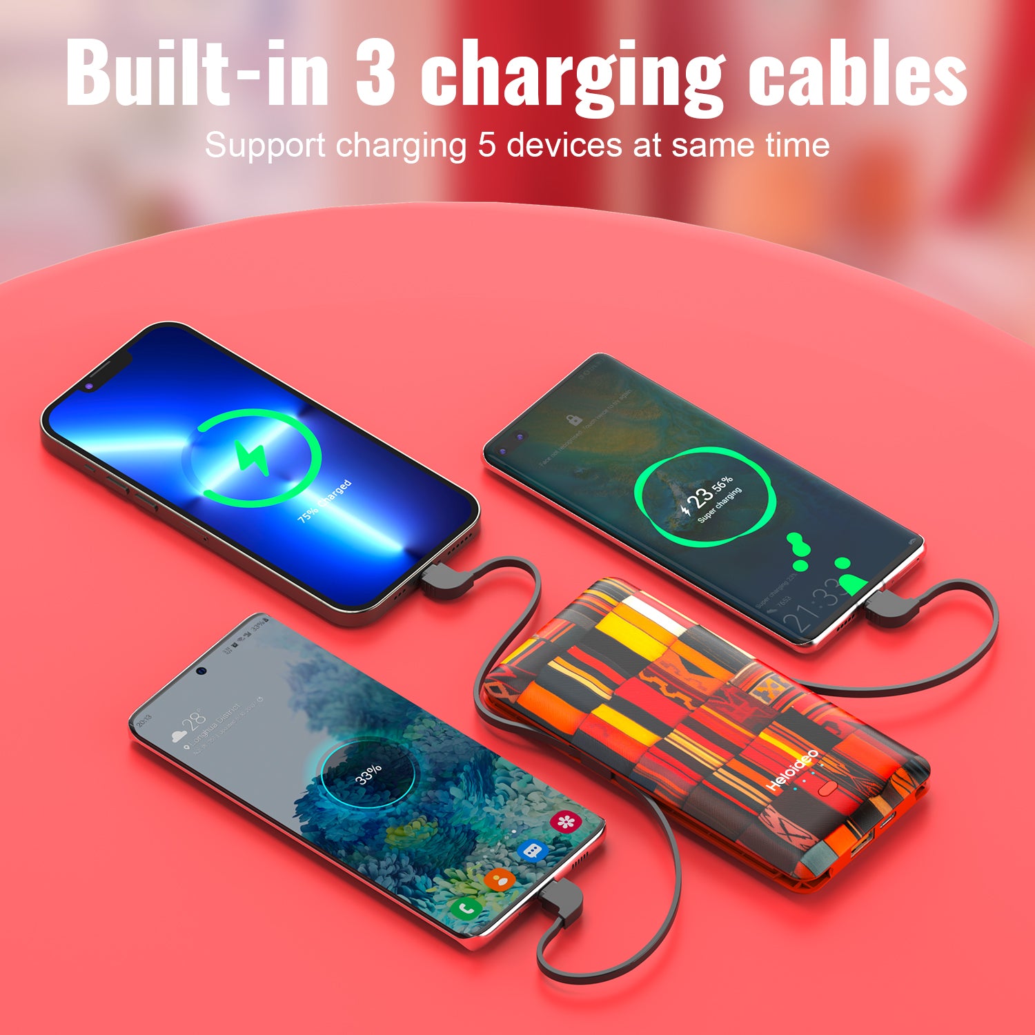20W charger Slim AC plug Power bank with built-in cable – Heloideo